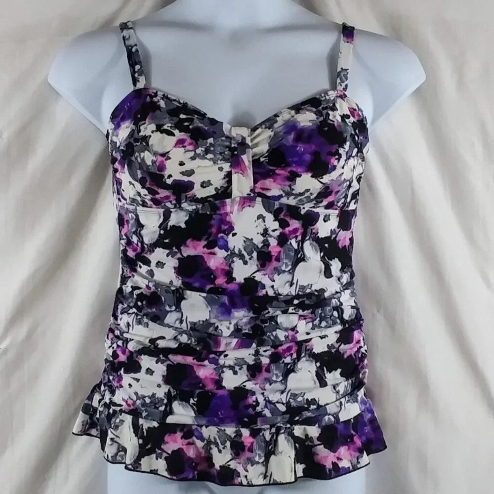 Mycoco | Swim | Mycoco Womens Purple White Floral Swimsuit Top W Padded ...